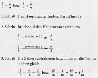 5. und 6. Klasse Addition und Subtraktion ungleichnamiger Brüche mit ...